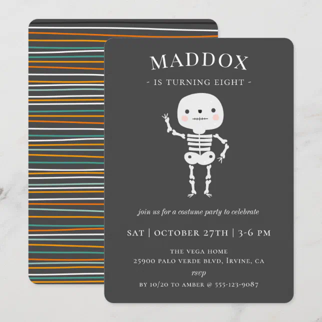 Cute Skeleton Halloween Birthday Party Invitation | Zazzle