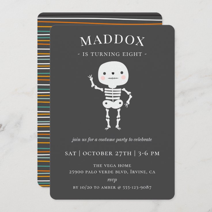 Cute Skeleton Halloween Birthday Party Invitation | Zazzle