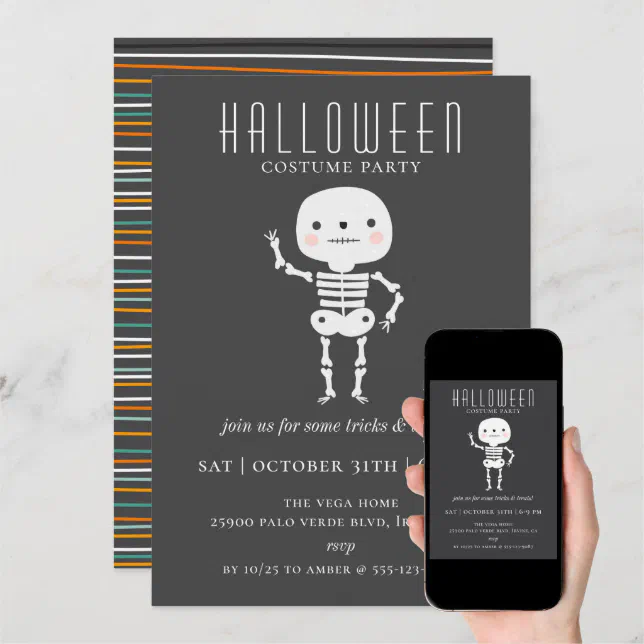 Cute Skeleton Halloween Party Invitation | Zazzle