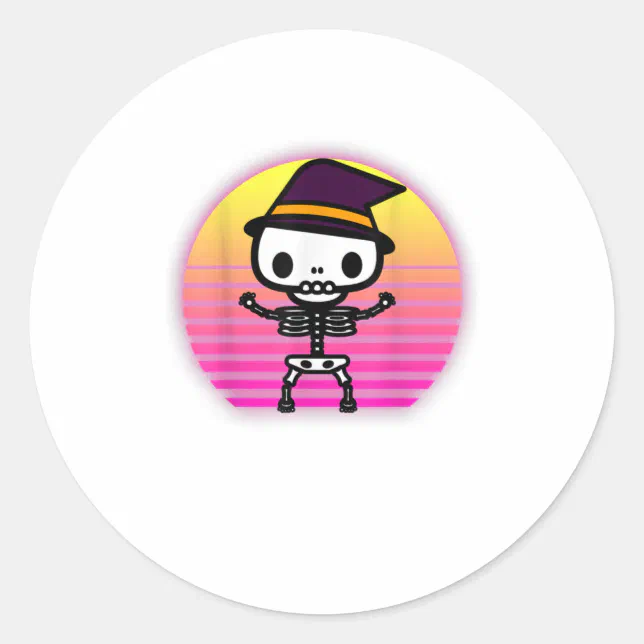 Cute Skeleton Halloween Retro Vaporware Men Classic Round Sticker | Zazzle