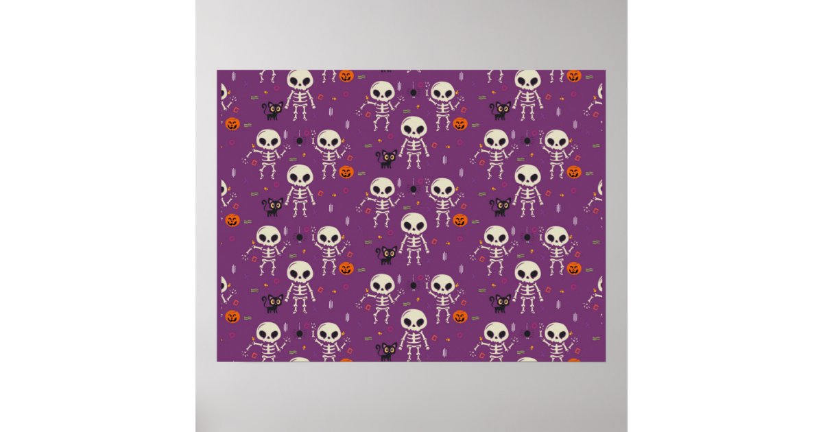 Cute Skeletons Halloween Pattern Purple Poster | Zazzle