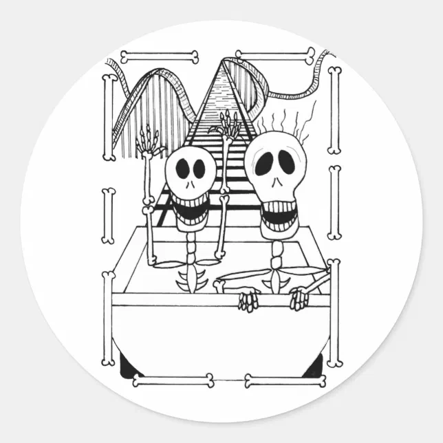 Cute Skeletons on Roller Coaster Ride Classic Round Sticker | Zazzle