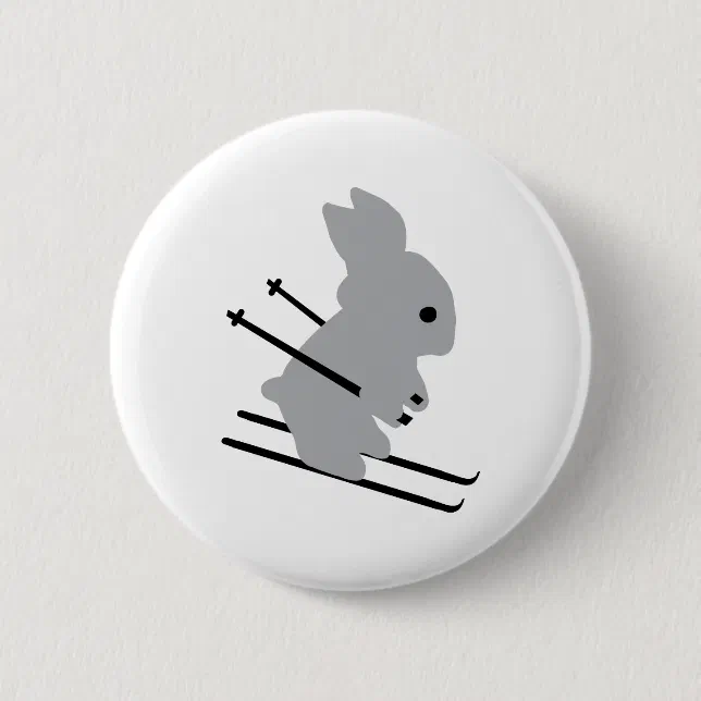 cute ski bunny snow skiing button | Zazzle