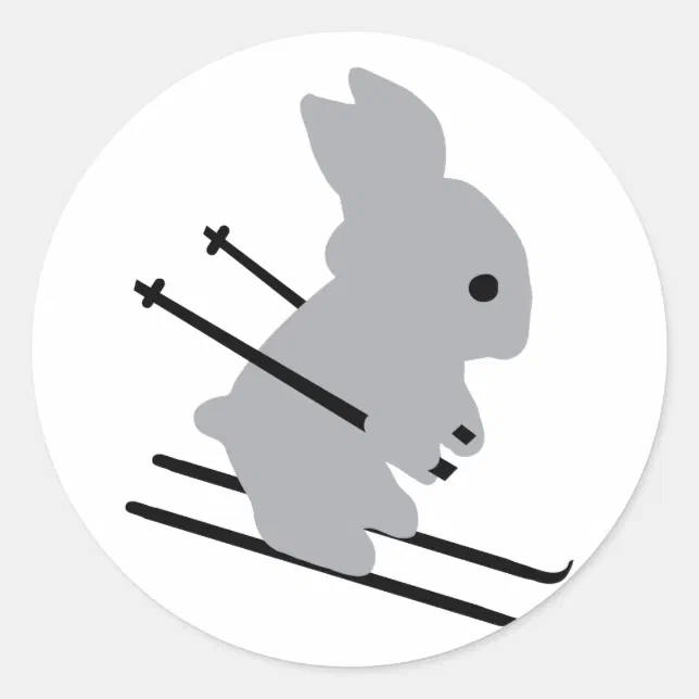 cute ski bunny snow skiing classic round sticker | Zazzle