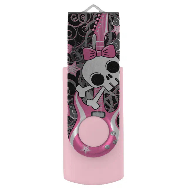 Cute Skull with Pink Guitar USB Flash Drive | Zazzle