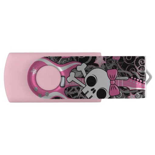 Cute Skull with Pink Guitar USB Flash Drive | Zazzle