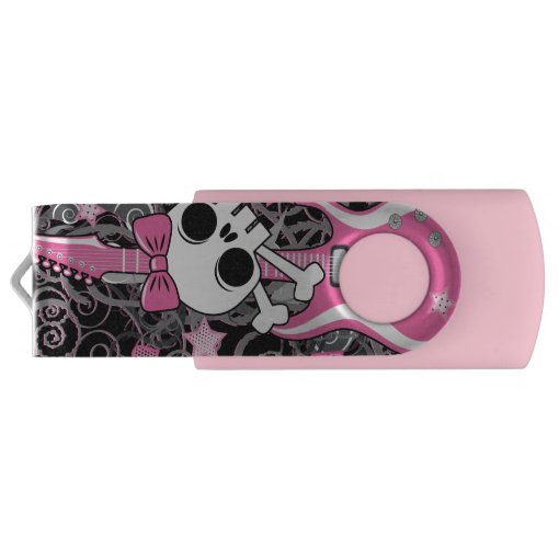 Cute Skull with Pink Guitar USB Flash Drive | Zazzle