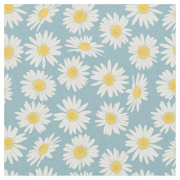 Botanical Blue And White Dainty Floral Daisy Fabric | Zazzle.com