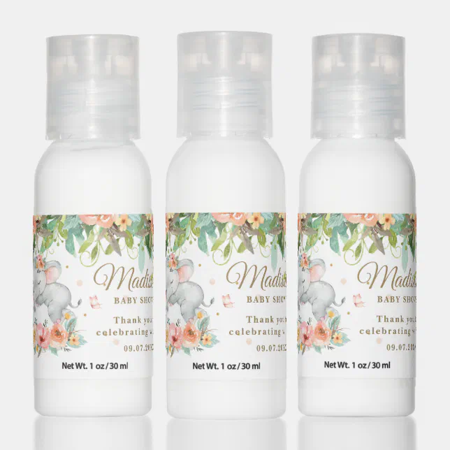 Cute Sleeping Elephant Peach Floral Baby Shower Hand Lotion | Zazzle