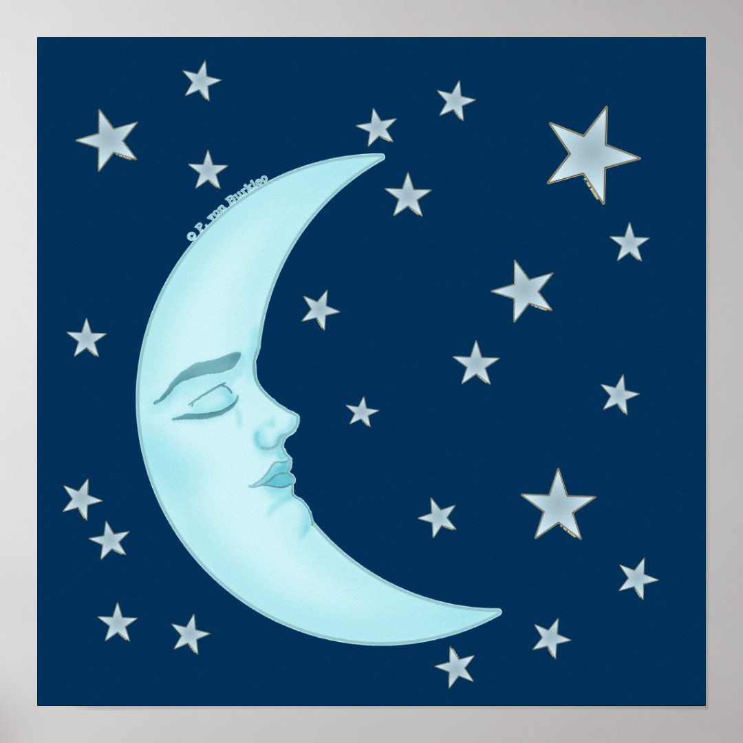 Cute Sleeping Moon Poster | Zazzle