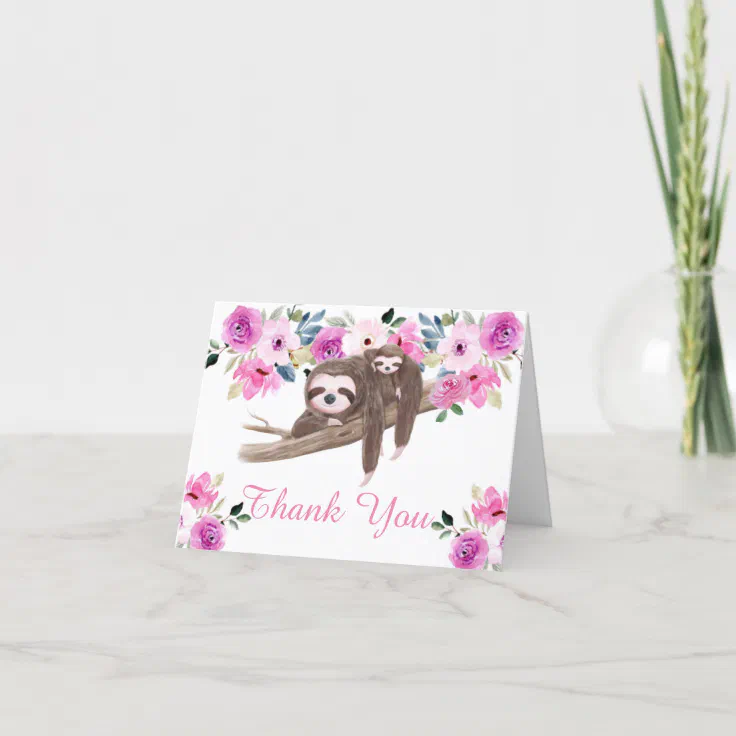 Cute Sleeping Sloth Baby Shower Thank You Card | Zazzle