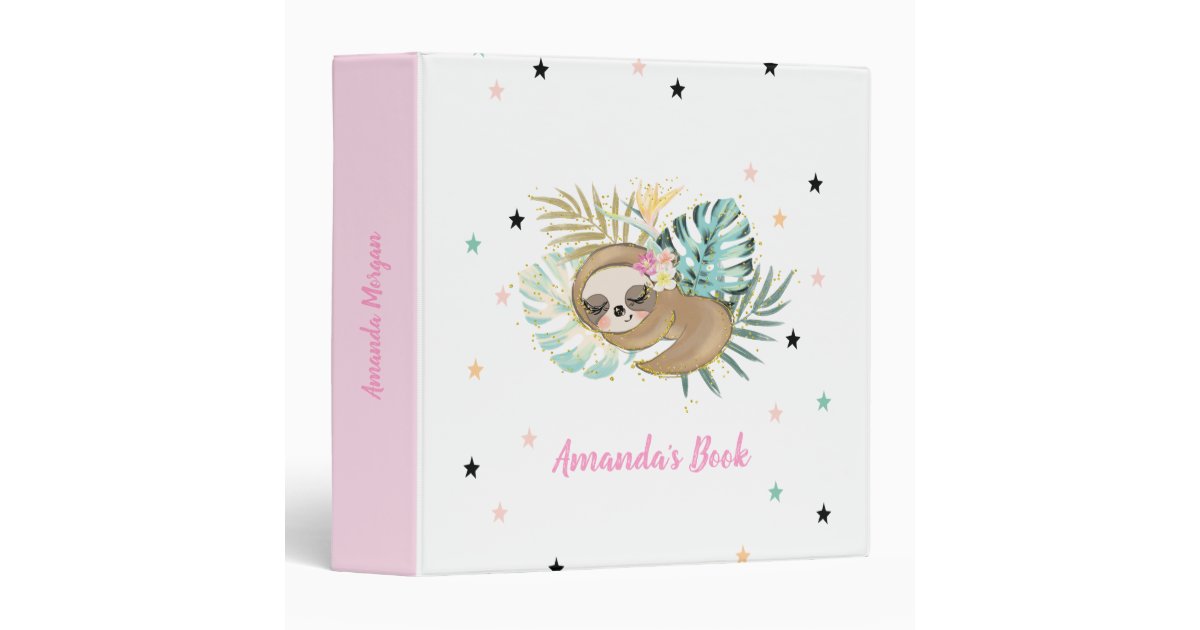 Cute Sleeping Sloth,Stars,Princess 3 Ring Binder | Zazzle