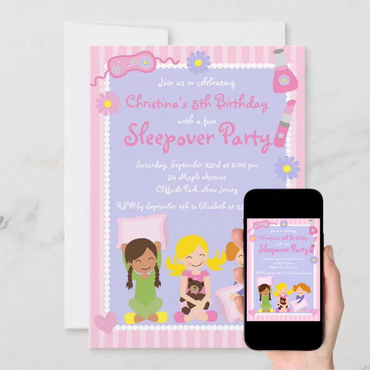 Cute Sleepover Birthday Party Invitations | Zazzle