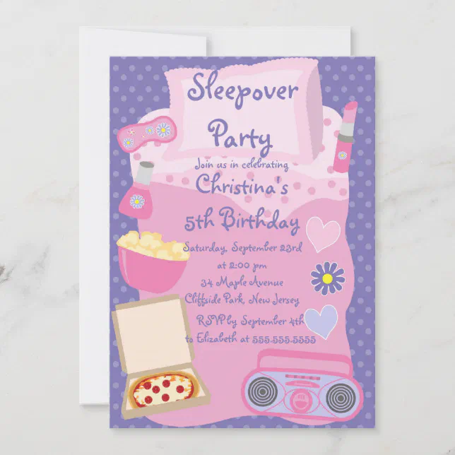 Cute Sleepover Birthday Party Invitations | Zazzle