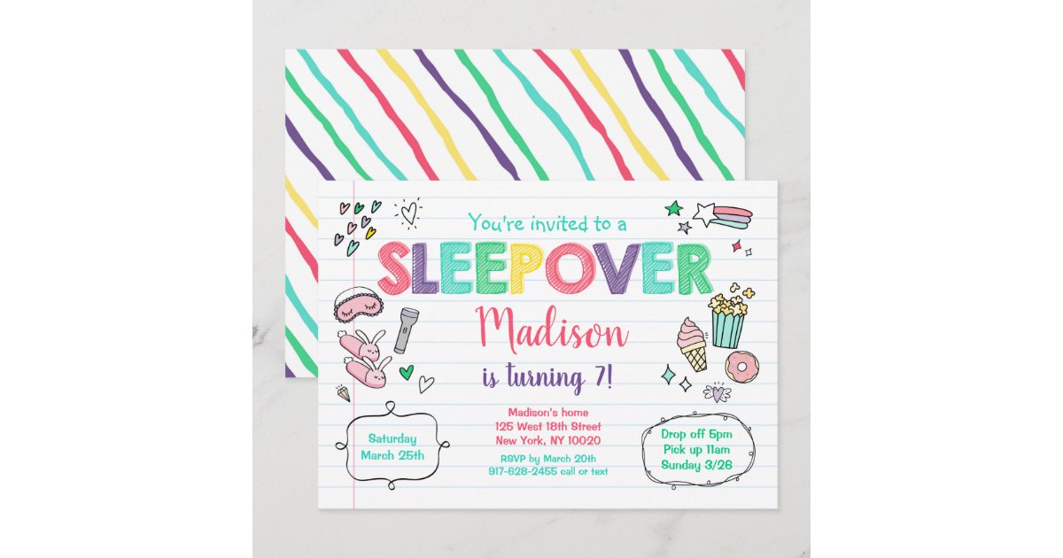 Cute Sleepover Slumber Party Birthday Invitation | Zazzle