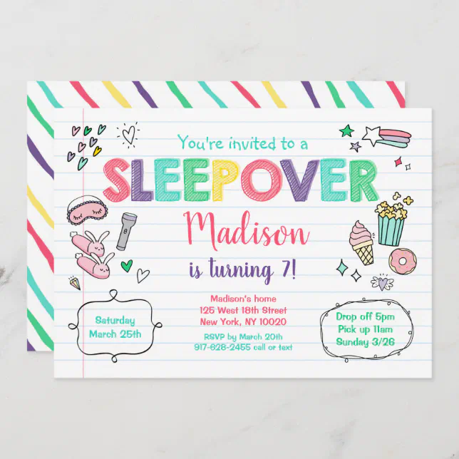 Cute Sleepover Slumber Party Birthday Invitation | Zazzle
