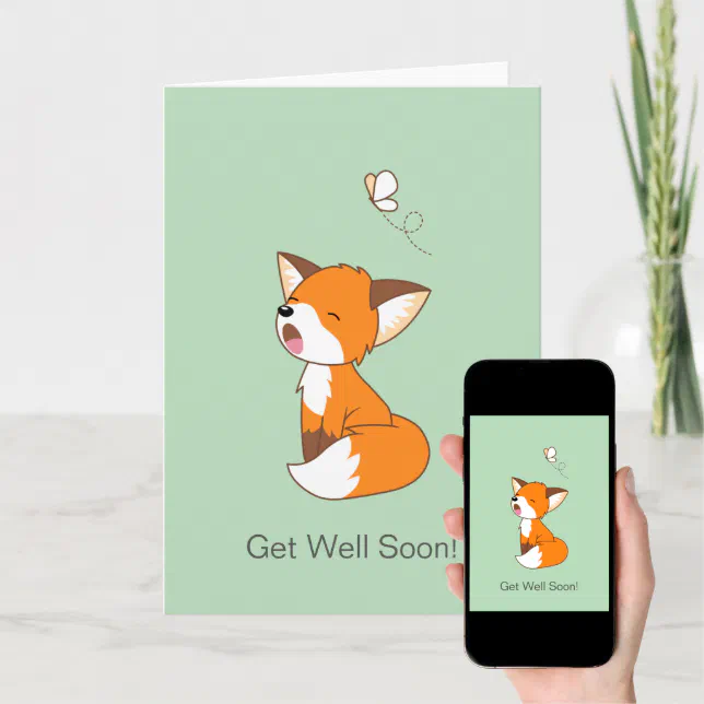 Cute Sleepy Little Fox Get Well Soon Blank Card | Zazzle