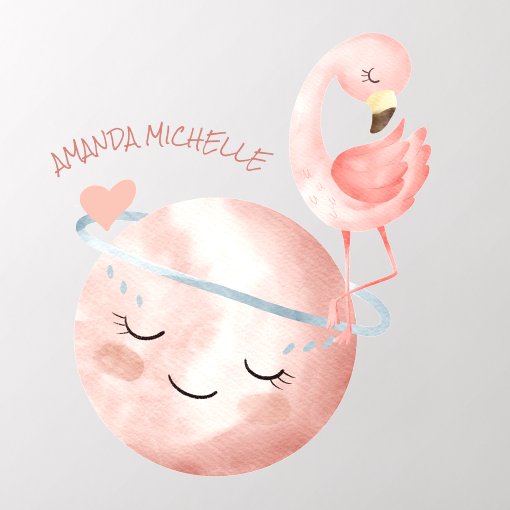 Cute Sleepy Moon & Flamingo Custom Name Nursery Wall Decal | Zazzle