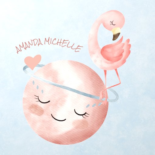 Cute Sleepy Moon & Flamingo Custom Name Nursery Wall Decal | Zazzle