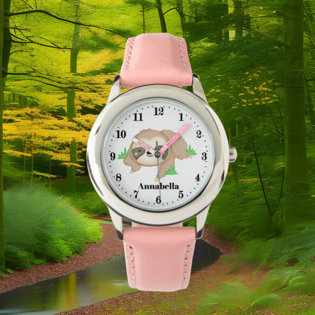 Cute sloth add name girls watch | Zazzle