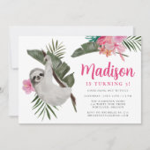 Cute Sloth and Hibiscus Flowers Jungle Birthday Invitation | Zazzle