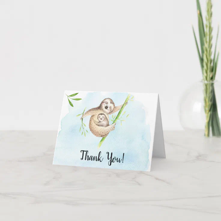 Cute Sloth Animals Baby Shower Thank You Note | Zazzle