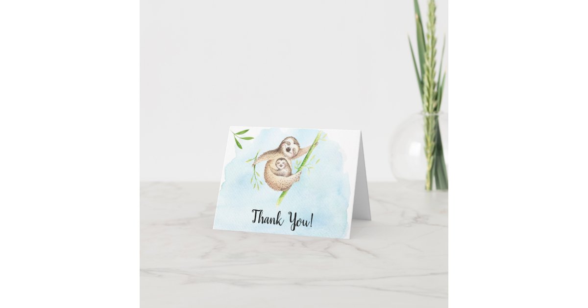 Cute Sloth Animals Baby Shower Thank You Note Card | Zazzle