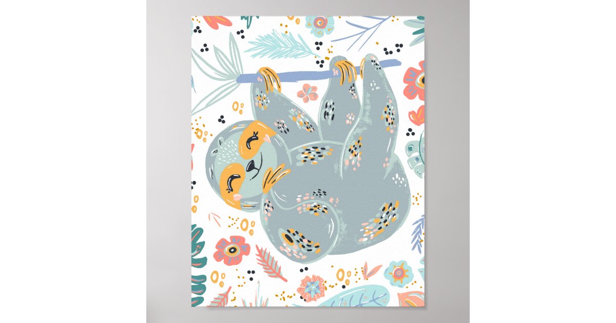 Cute Sloth Art Poster | Zazzle