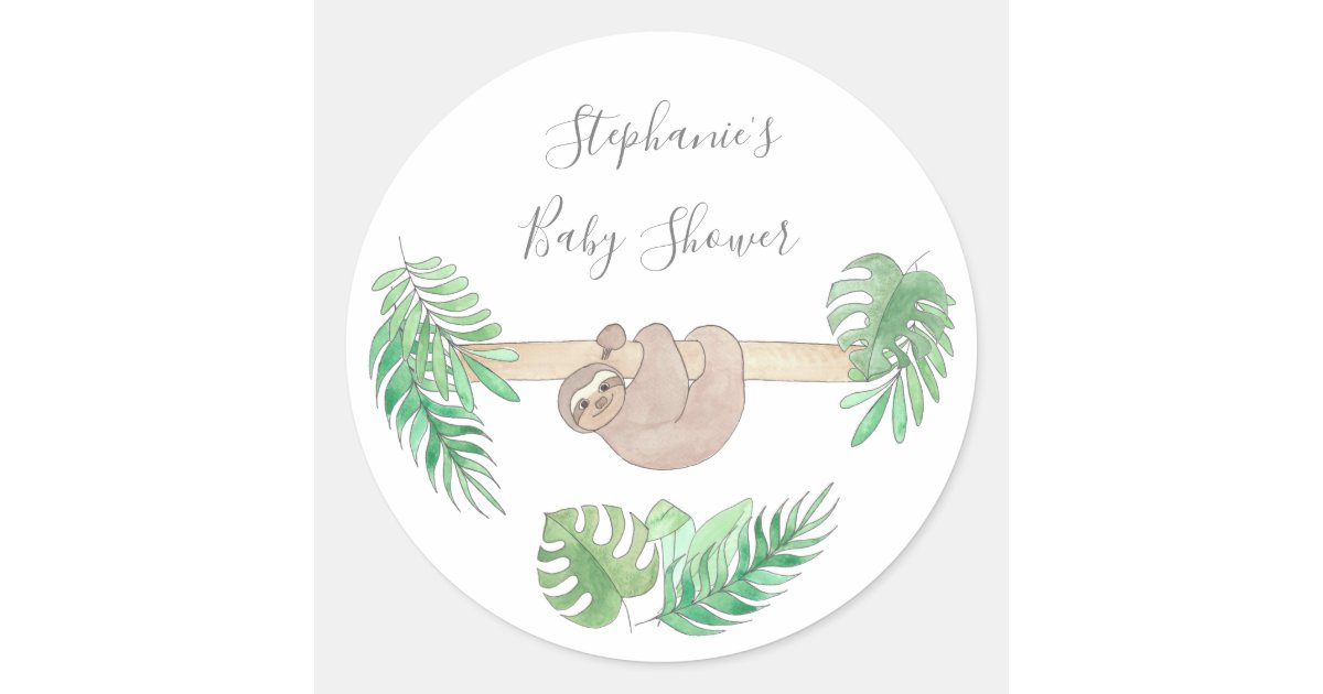 Cute Sloth Baby Shower Classic Round Sticker | Zazzle