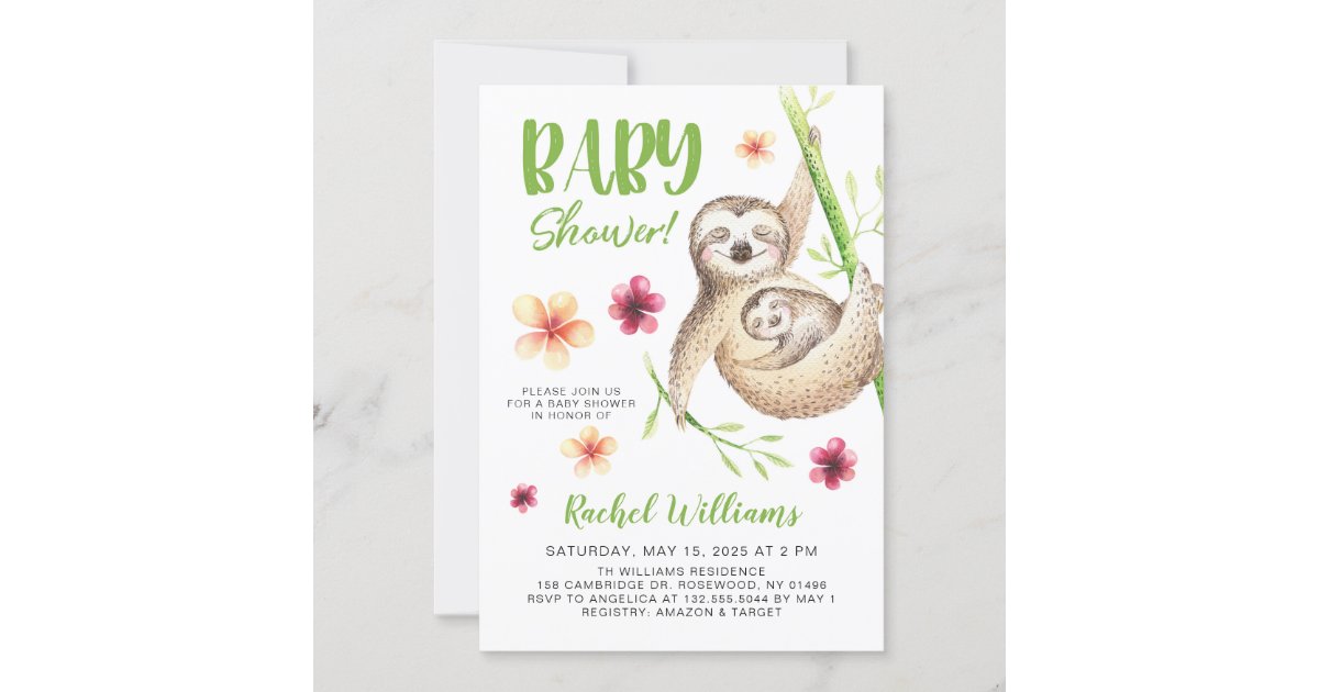 Cute Sloth Baby Shower Invitation | Zazzle