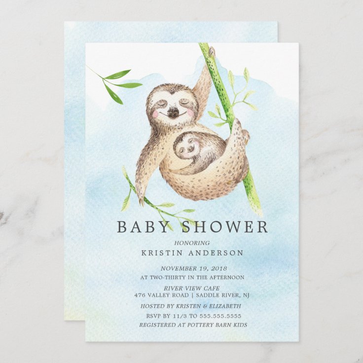 Cute Sloth Baby Shower Invitation | Zazzle