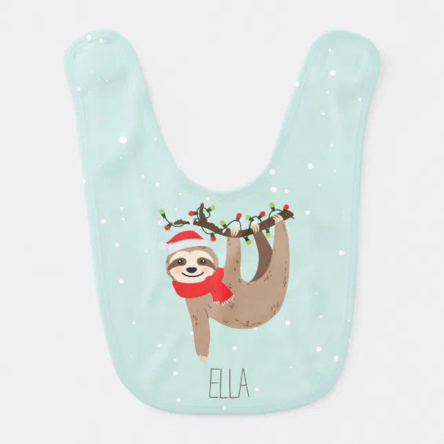 Cute Sloth Baby's First Christmas Personalized Baby Bib | Zazzle