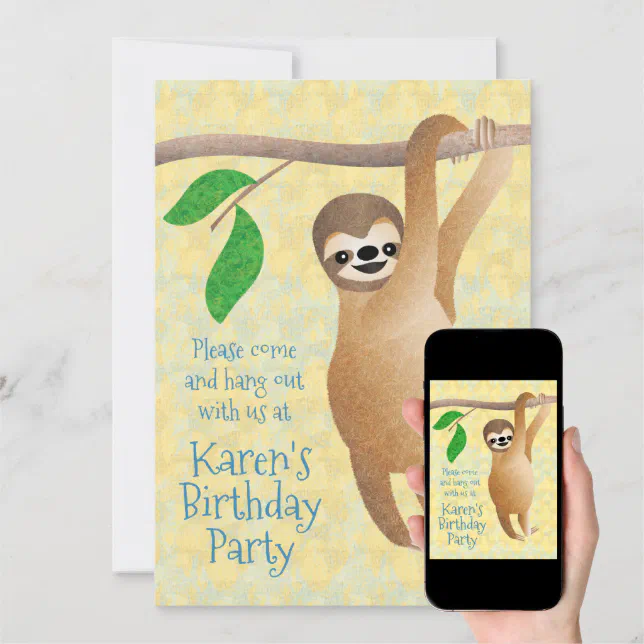 Cute Sloth Birthday Party Hang Out Invitation | Zazzle