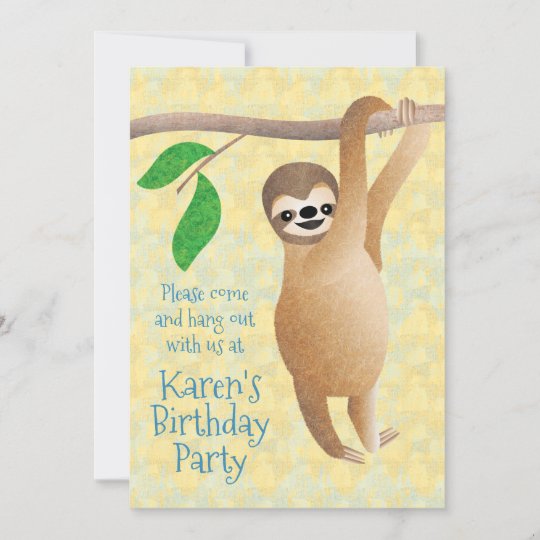Cute Sloth Birthday Party Hang Out Invitation | Zazzle.com