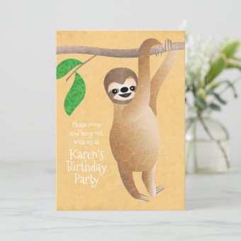 Cute Sloth Birthday Party Hang Out Invitation | Zazzle