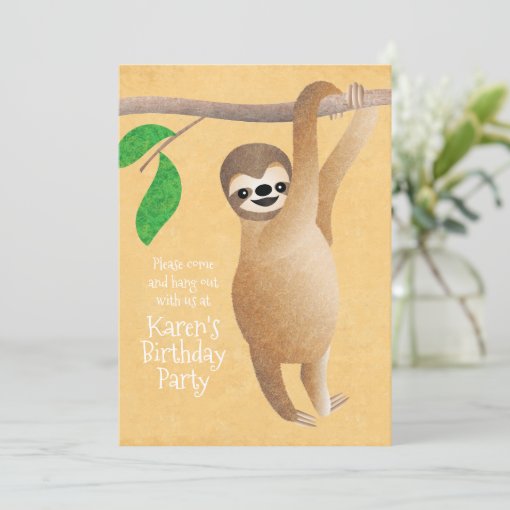 Cute Sloth Birthday Party Hang Out Invitation | Zazzle