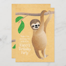 Cute Sloth Birthday Party Hang Out Invitation | Zazzle