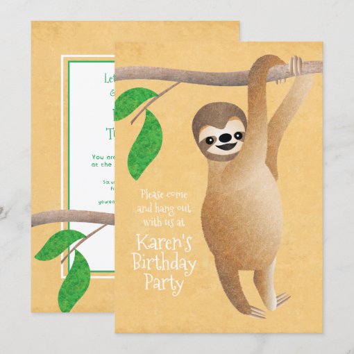 Cute Sloth Birthday Party Hang Out Invitation | Zazzle