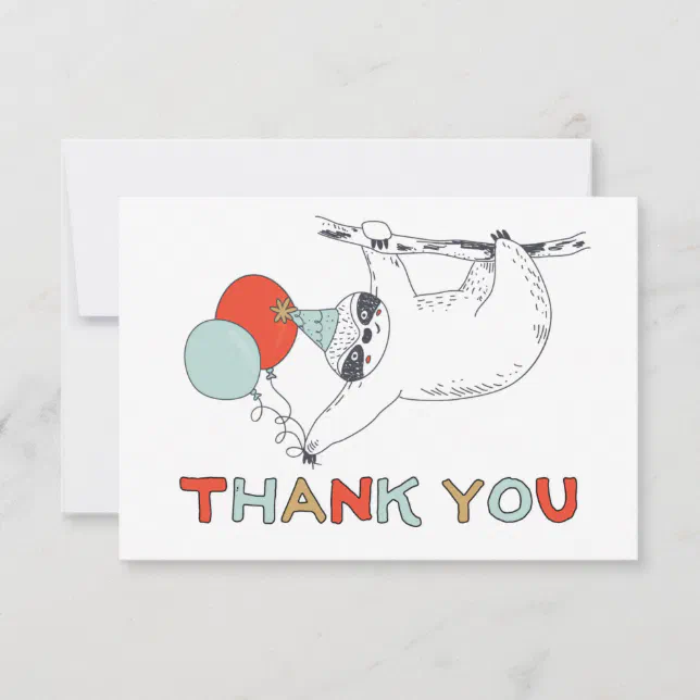 Cute Sloth Birthday Thank You Card | Zazzle