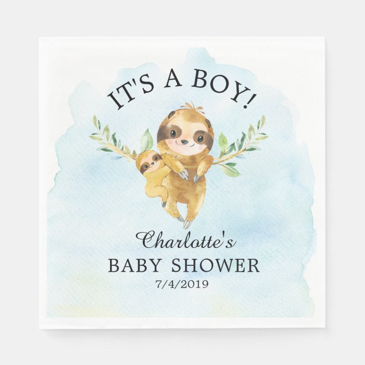 Cute Sloth Boy Baby Shower Paper Napkins | Zazzle