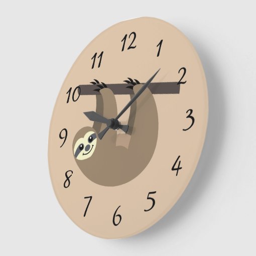 Cute Sloth Cartoon Large Clock | Zazzle