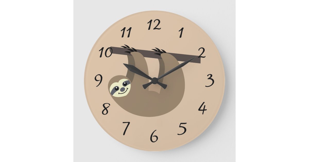 Cute Sloth Cartoon Large Clock | Zazzle
