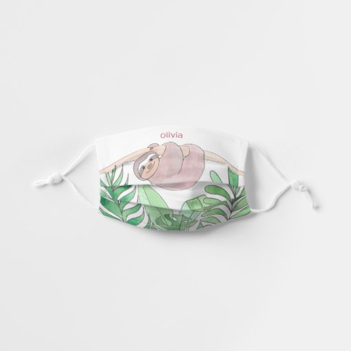 Cute Sloth Custom Name Kids' Cloth Face Mask | Zazzle