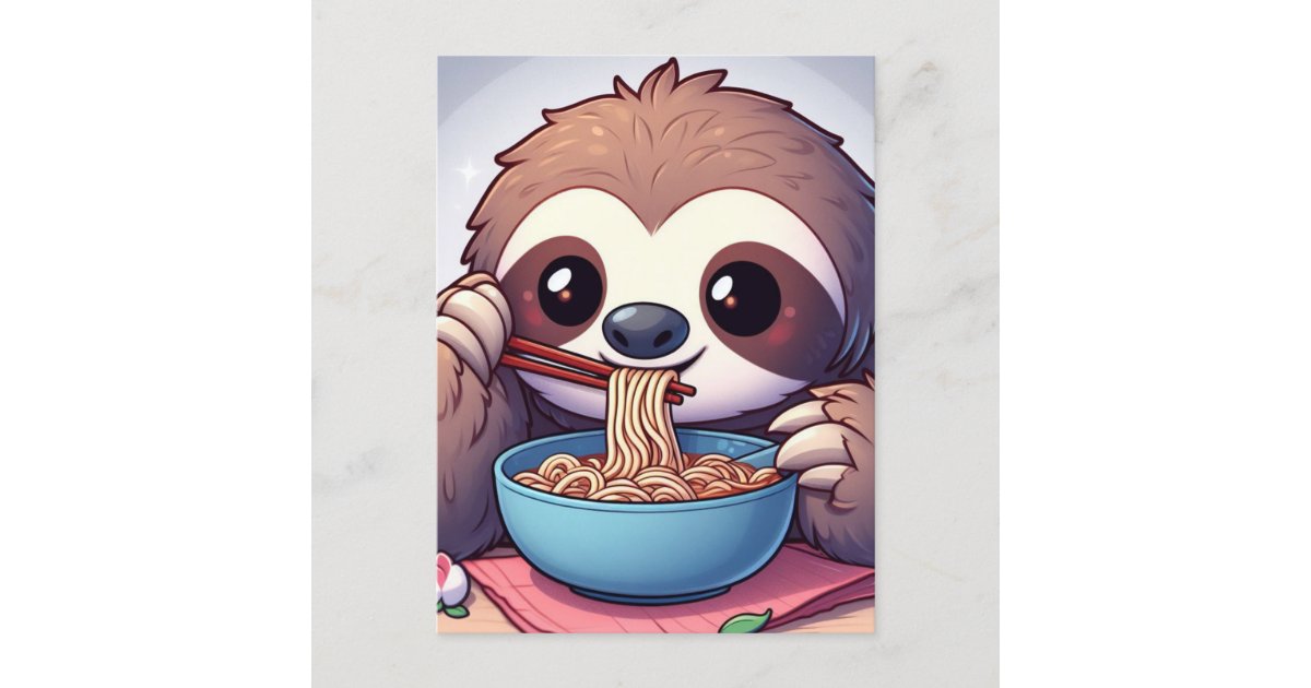 Cute Sloth Eating Ramen Postcard | Zazzle