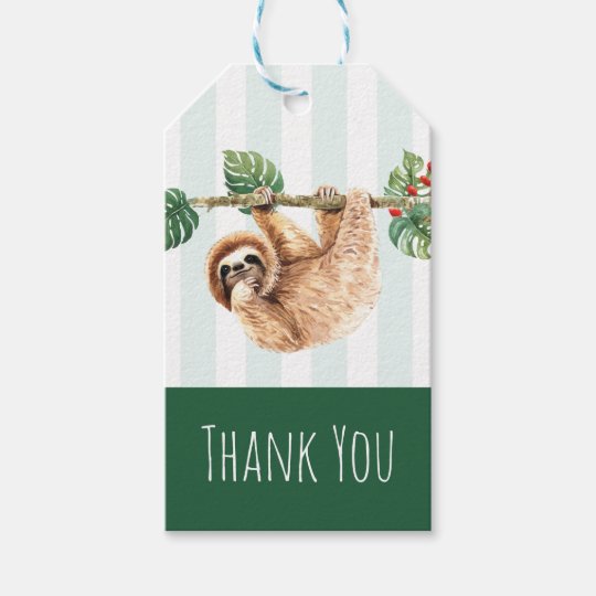 Cute Sloth Hanging Upside Down Thank You Gift Tags | Zazzle.com