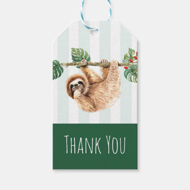 Cute Sloth Hanging Upside Down Thank You Gift Tags | Zazzle