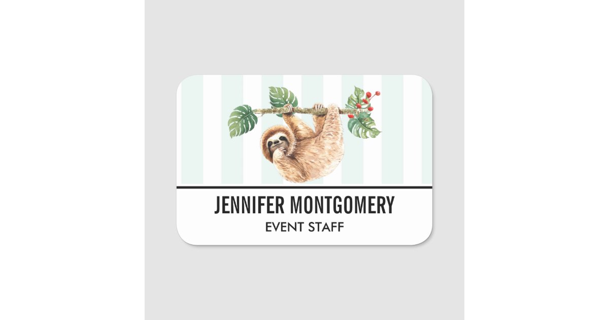 Cute Sloth Hanging Upside Down Watercolor Name Tag | Zazzle