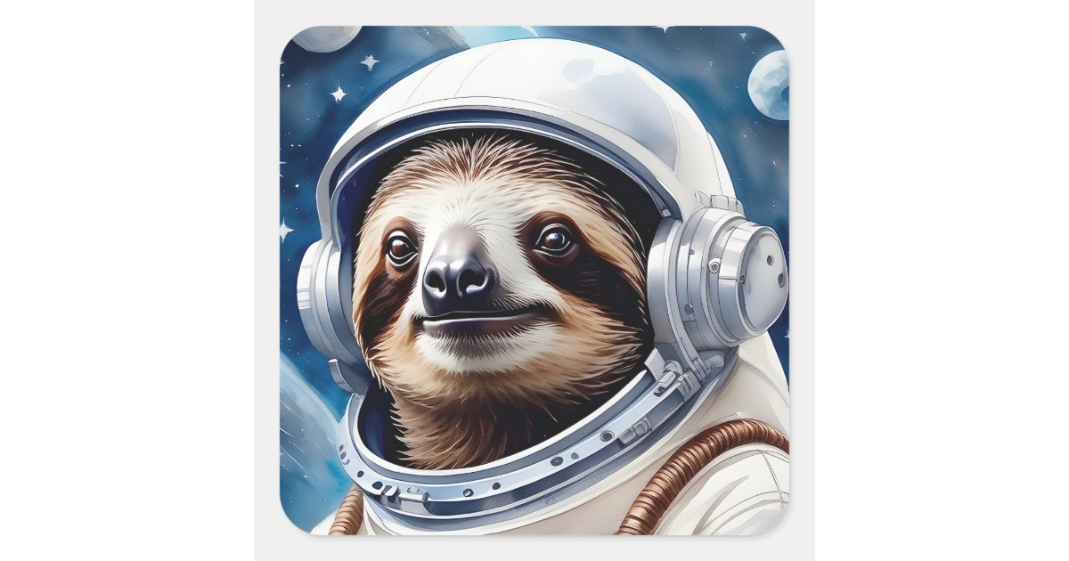Cute Sloth in Astronaut Suit in Outer Space Square Sticker | Zazzle