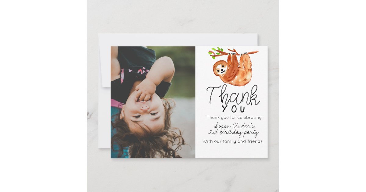 Cute Sloth kid birthday thank you card | Zazzle