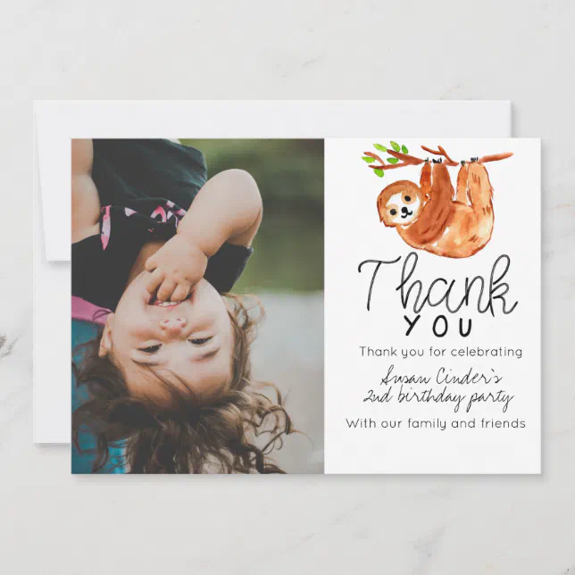 Cute Sloth kid birthday thank you card | Zazzle